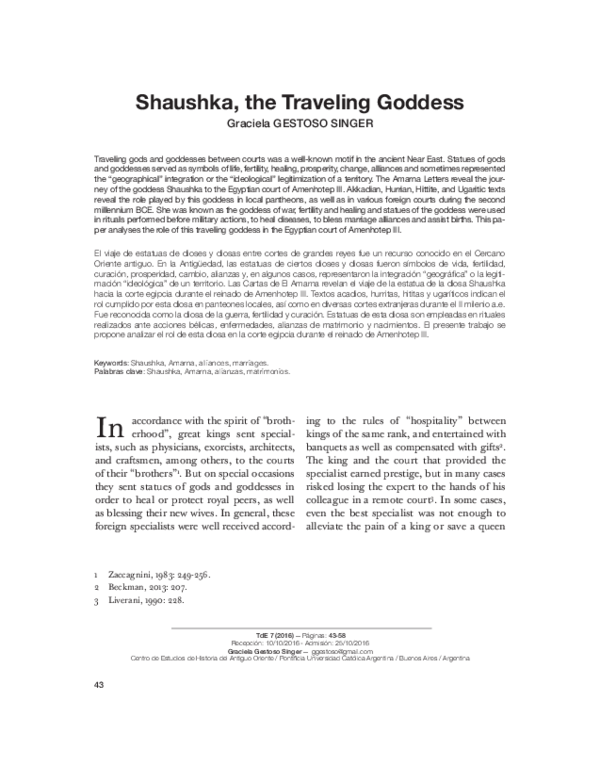 (PDF) Shaushka, the Traveling Goddess
