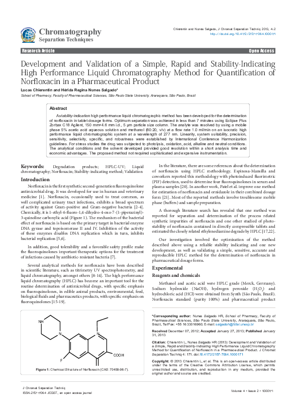 (PDF) Chromatography Separation Techniques Development and Validation of a Simple, Rapid and ...