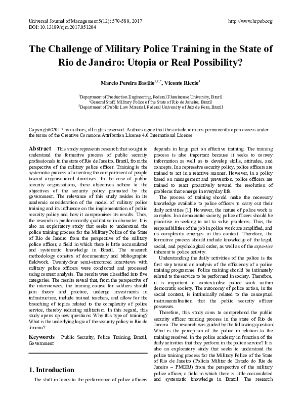 (PDF) The Challenge of Military Police Training in the State of Rio de ...