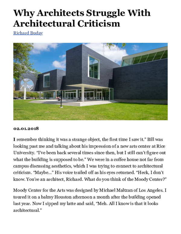 (PDF) Why Architects Struggle With Architectural Criticism