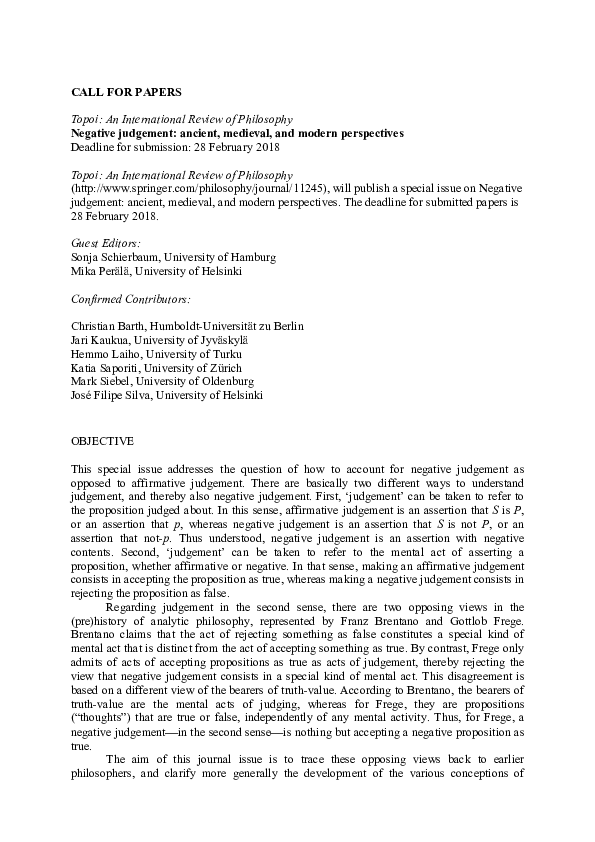 (PDF) Negative judgement: ancient, medieval, and modern perspectives