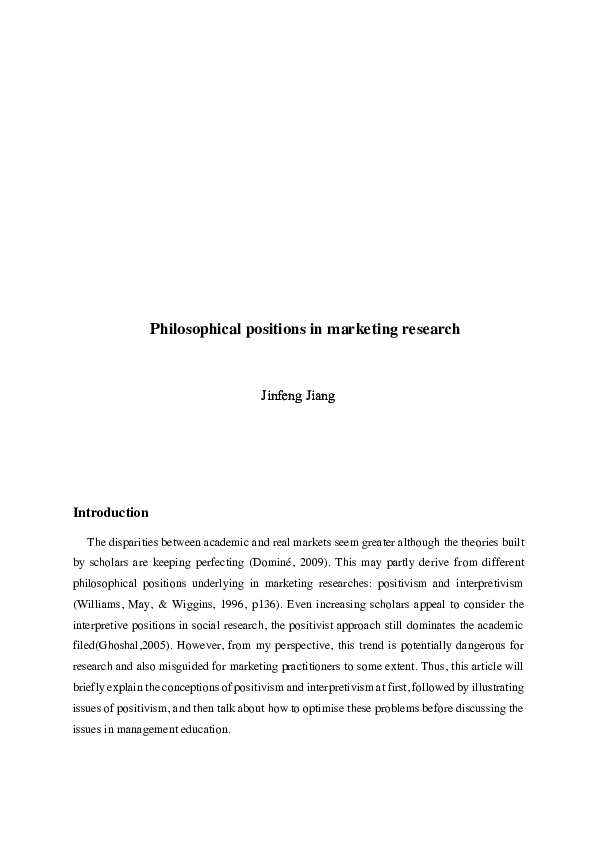 (PDF) Philosophical positions in marketing research