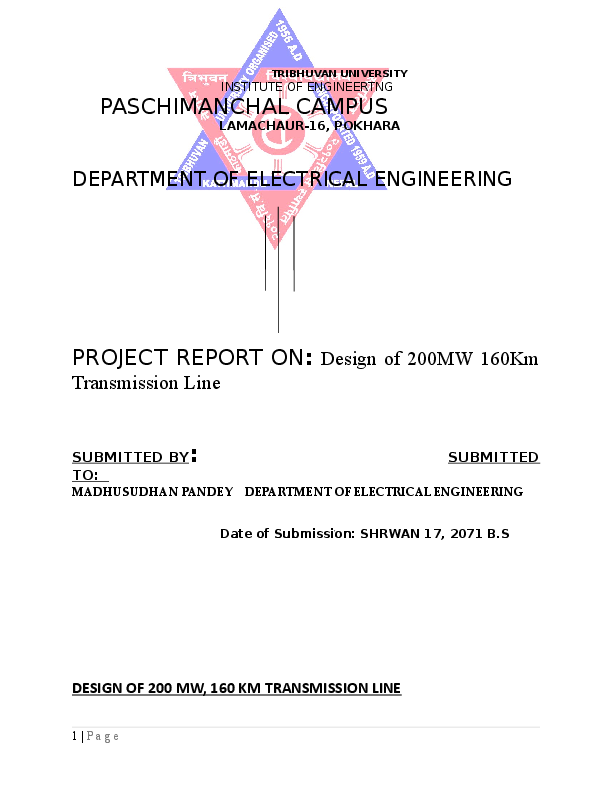 (DOC) DESIGN OF 200 MW, 160 KM TRANSMISSION LINE Most Economical ...
