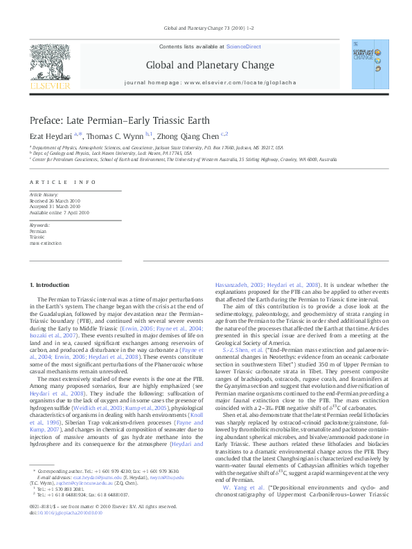 (PDF) Preface: Late Permian–Early Triassic Earth