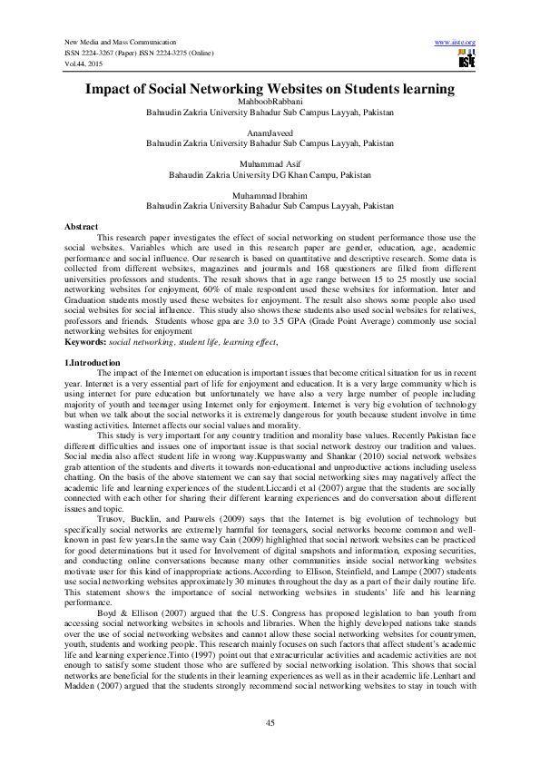 (PDF) Impact of Social Networking Websites on Students learning ...