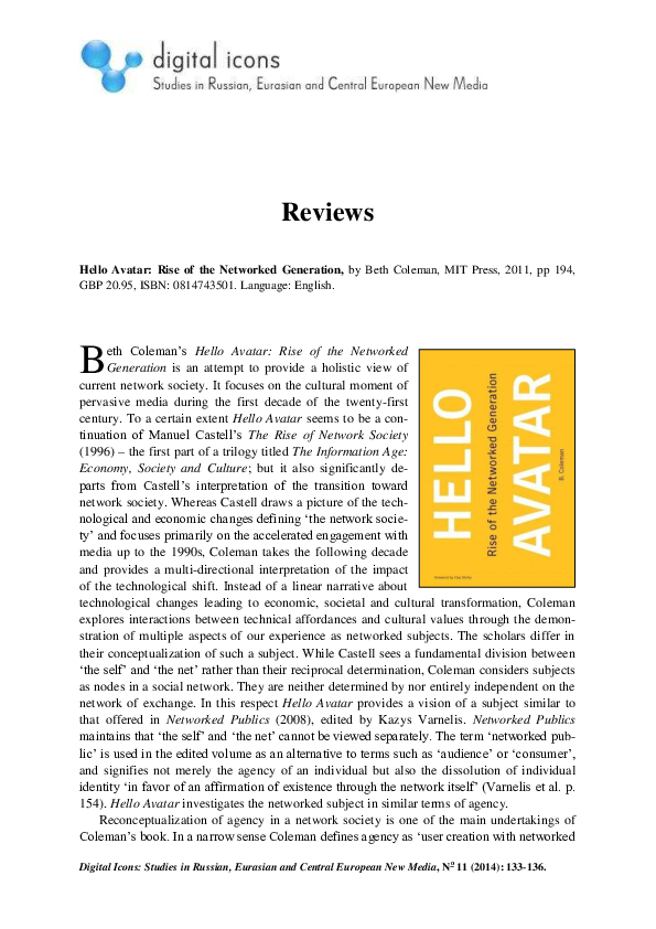 (PDF) Book Review: Hello Avatar: Rise of the Networked Generation by ...