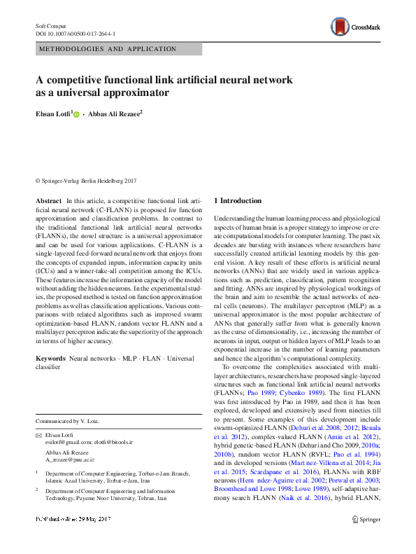 (PDF) A competitive functional link artificial neural network as a universal approximator