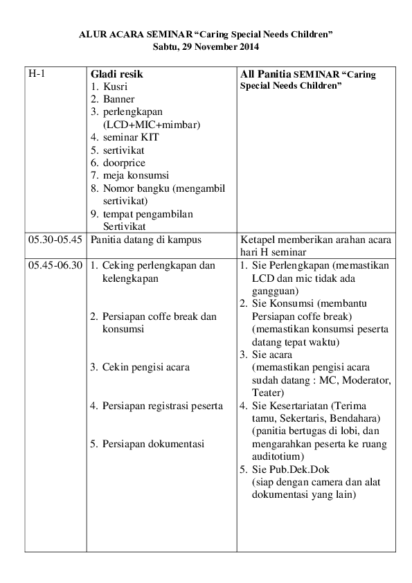 (DOC) ALUR ACARA SEMINAR " Caring Special Needs Children