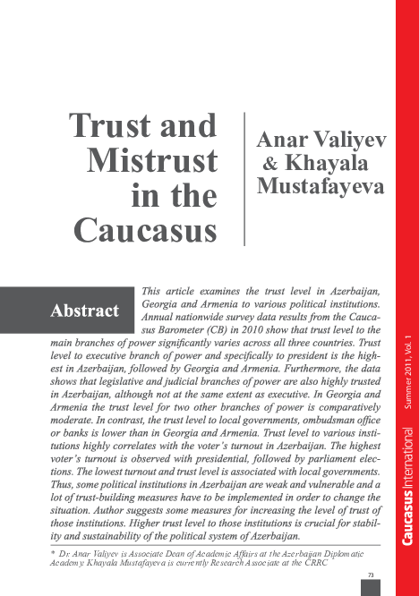 (PDF) Anar Valiyev & Khayala Mustafayeva, "Trust and Mistrust in the ...