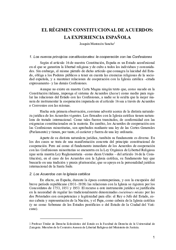 (PDF) El régimen constitucional de Acuerdos: La experiencia española