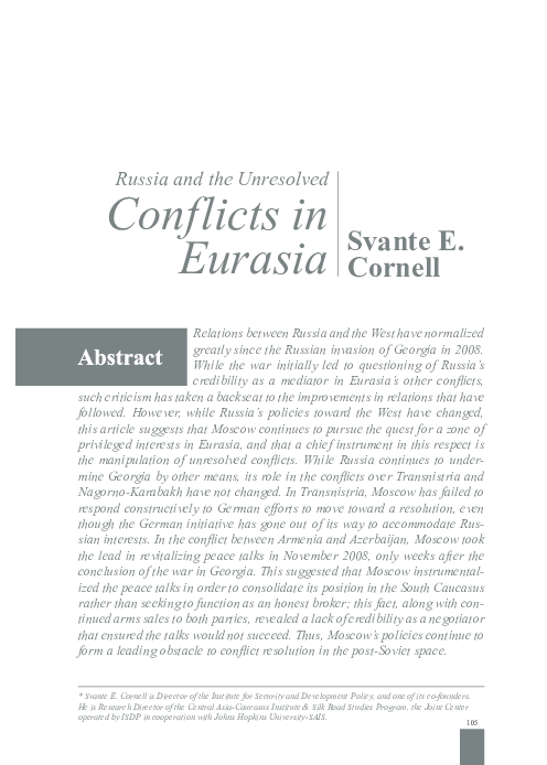 (PDF) Svante E. Cornell, "Russia and the Unresolved Conflicts"