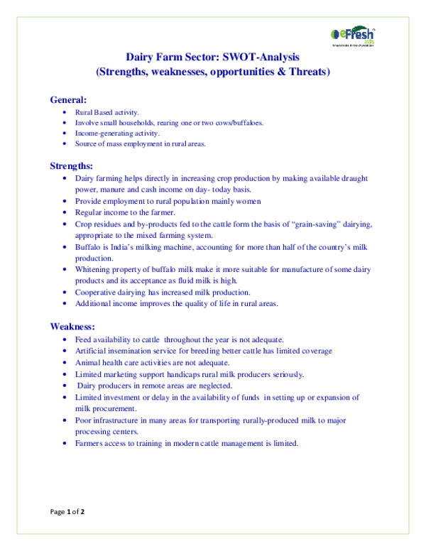 (PDF) Dairy Farm Sector: SWOT-Analysis (Strengths, weaknesses ...