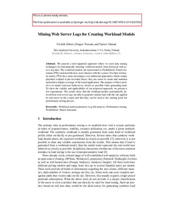 (PDF) Mining Web Server Logs for Creating Workload Models