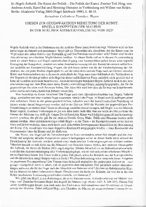 (PDF) Bernadette Collenberg-Plotnikov [2000]: Thesen zur gegenwärtigen Bedeutung der Kunst ...