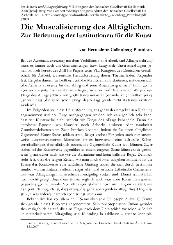 (PDF) Bernadette Collenberg-Plotnikov [2009]: Die Musealisierung des Alltäglichen. Zur Bedeutung ...