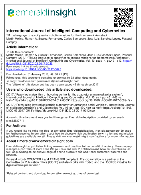 Pdf Tml A Language To Specify Aerial Robotic Missions For The Framework Aerostack