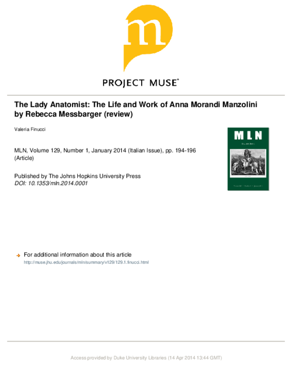 (PDF) The Lady Anatomist: The Life and Work of Anna Morandi Manzolini ...