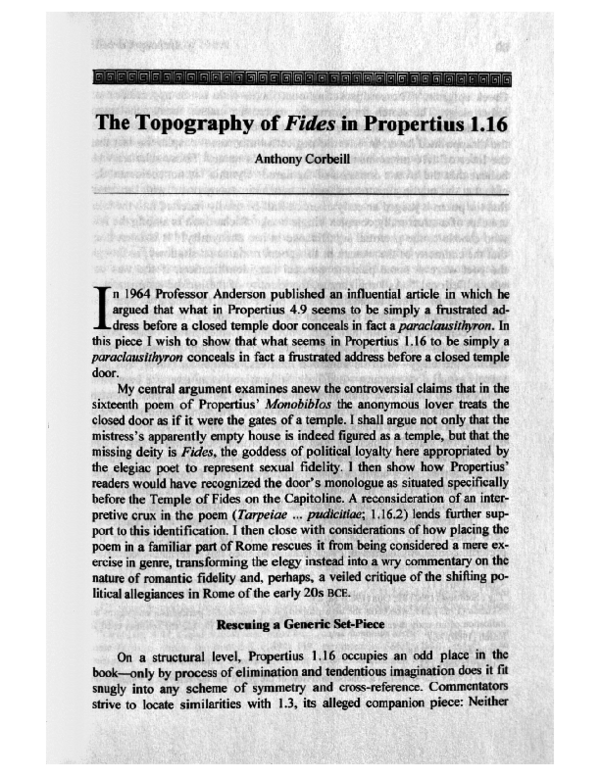 (PDF) "The Topography of Fides in Propertius 1.16." Defining Genre and ...