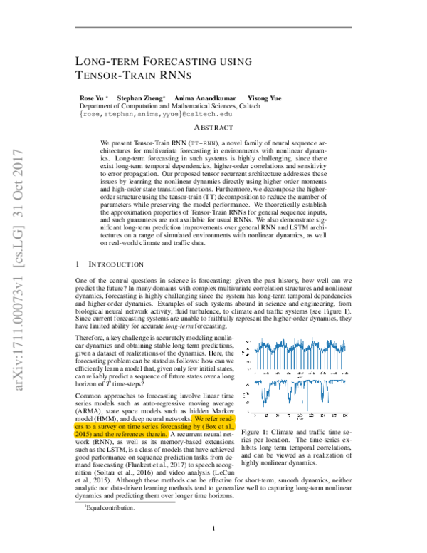 Pdf Long Term Forecasting Using Tensor Train Rnns