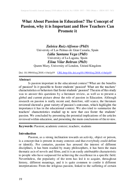 (PDF) What About Passion in Education? The Concept of Passion, why it ...