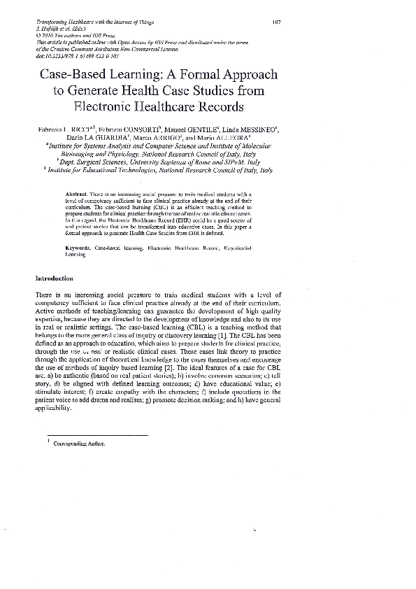 (PDF) Case-Based Learning : A Formal Approach to Generate Health Case ...