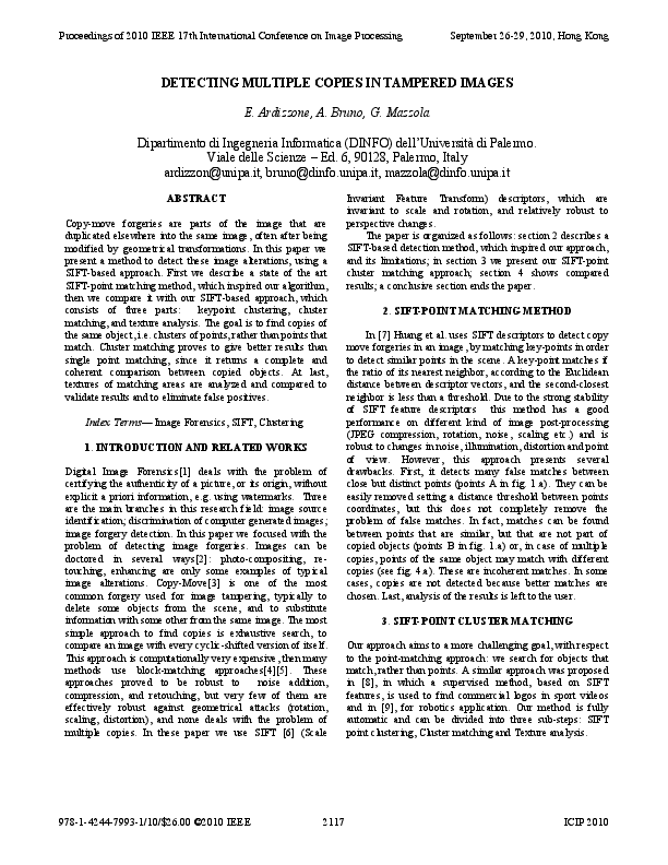 (PDF) Detecting multiple copies in tampered images
