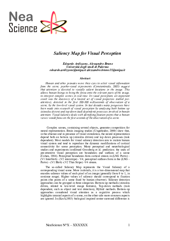 (PDF) Saliency Map for Visual Perception