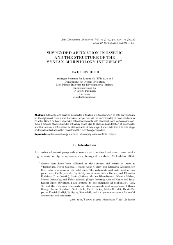 (PDF) Suspended affixation in Ossetic and the structure of the syntax-morphology interface