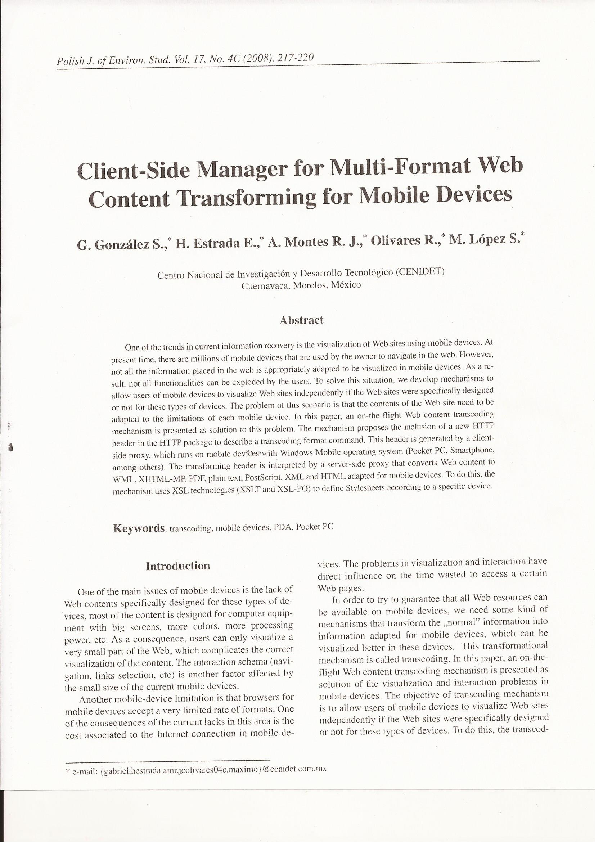 (PDF) Client-side Manager for Multi-format Web Content Transcoding for Mobile Devices