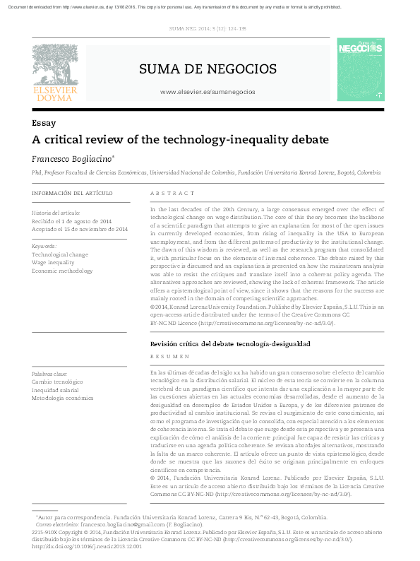 (PDF) A critical review of the technology-inequality debate