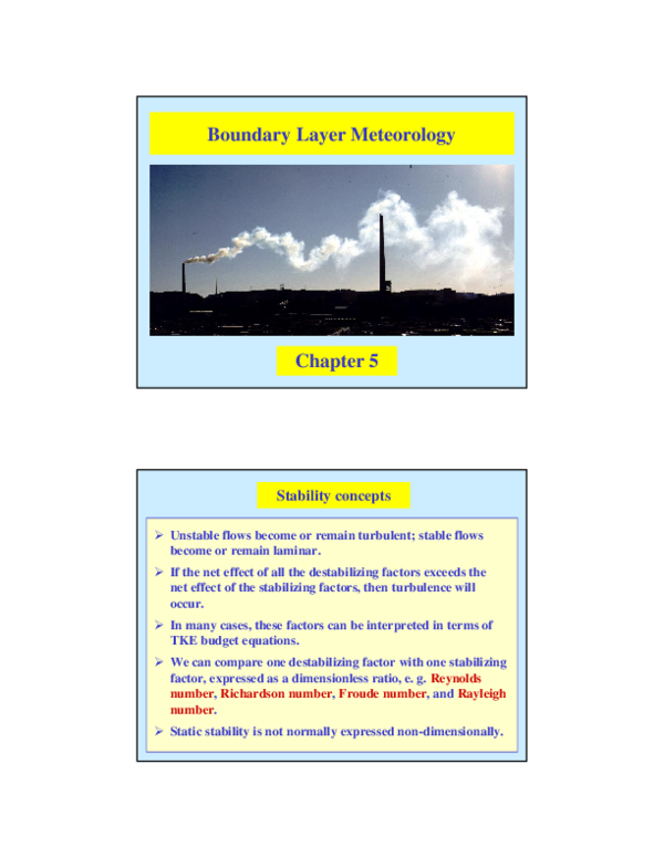 (PDF) Boundary Layer Meteorology Chapter 5 Stability concepts
