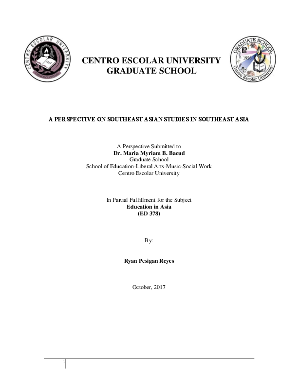 Pdf A Perspective On Southeast Asian Studies In Southeast Asia