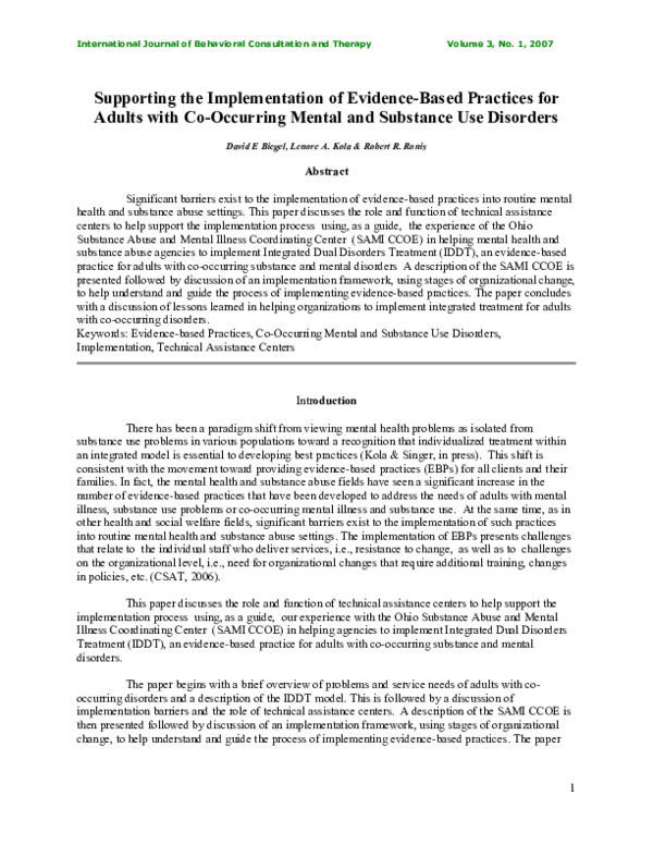 (PDF) Supporting the implementation of evidence-based practices for adults with co-occurring ...