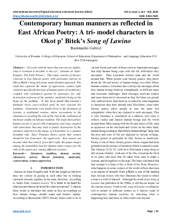 (PDF) Contemporary human manners as reflected in East African Poetry: A ...