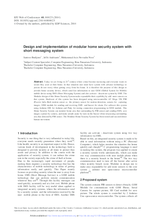 (PDF) Design and implementation of modular home security system with short messaging system