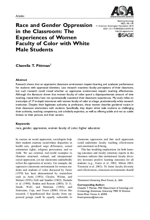 (PDF) Race and Gender Oppression in the Classroom: The Experiences of ...