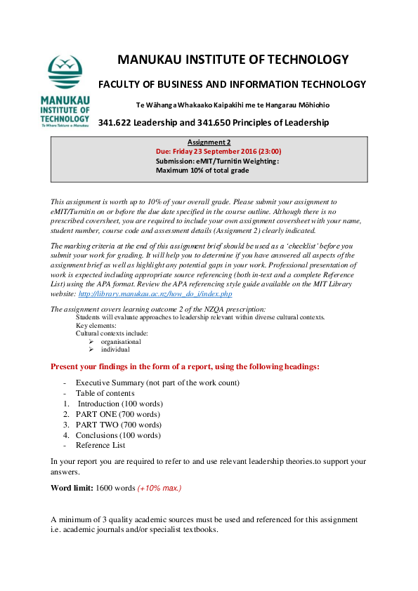 (PDF) MANUKAU INSTITUTE OF TECHNOLOGY FACULTY OF BUSINESS AND ...