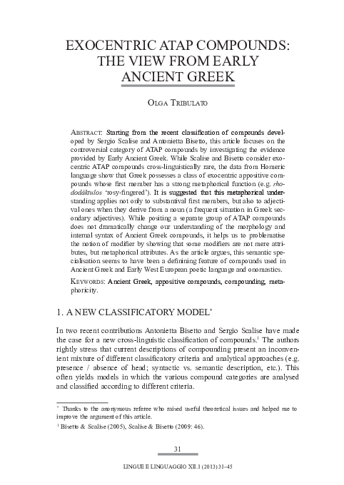 (PDF) Exocentric ATAP Compounds: The View from Early Ancient Greek ...