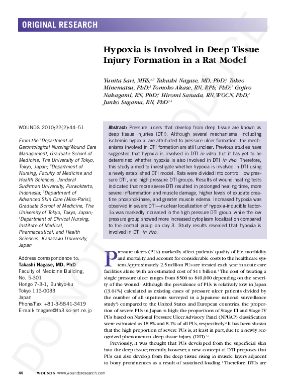 (PDF) ﻿Hypoxia is Involved in Deep Tissue Injury Formation in a Rat ...