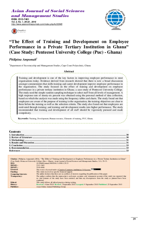 (PDF) The Effect of Training and Development on Employee Performance in ...