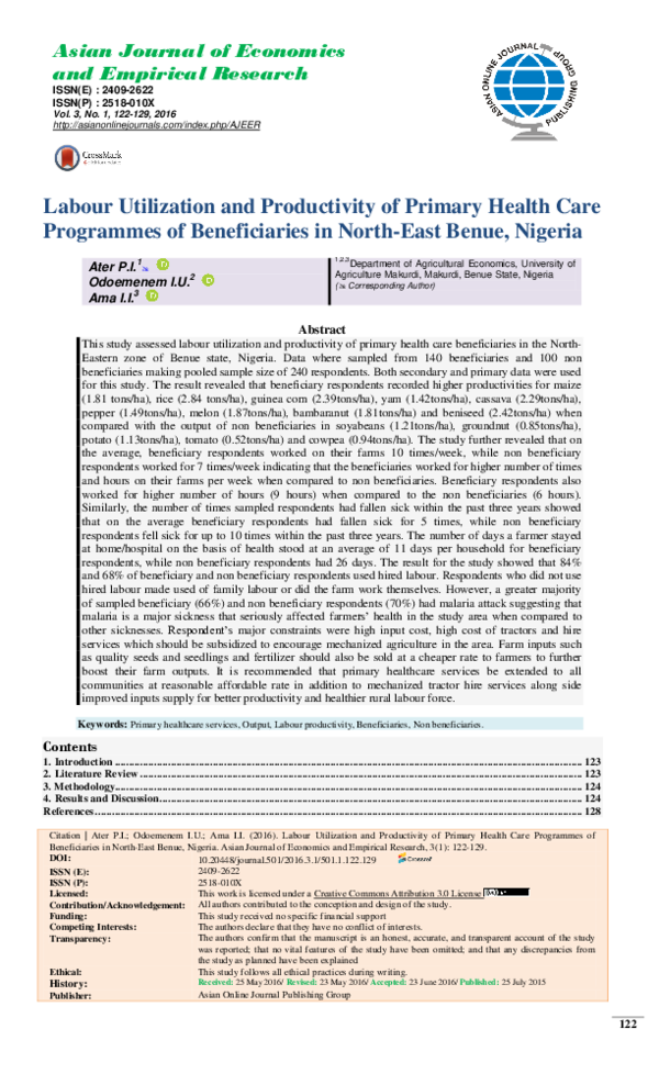(PDF) Labour Utilization and Productivity of Primary Health Care ...