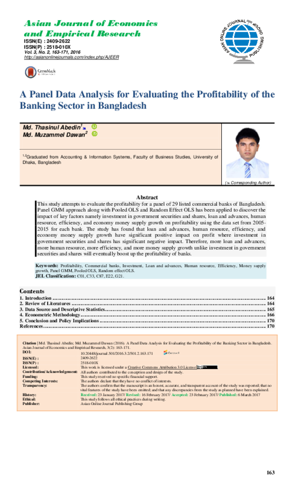 (PDF) A Panel Data Analysis for Evaluating the Profitability of the ...