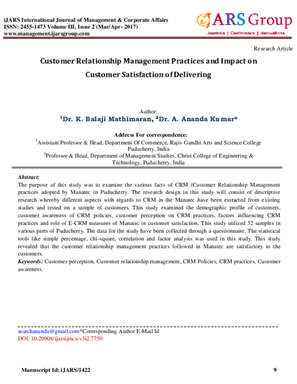 (PDF) Customer Relationship Management Practices and Impact on Customer ...