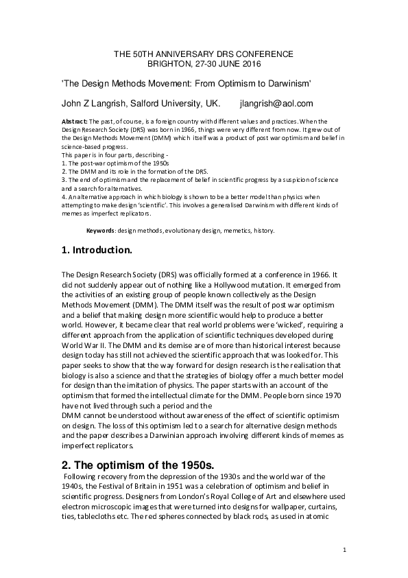 (DOC) 'The Design Methods Movement: From Optimism to Darwinism'
