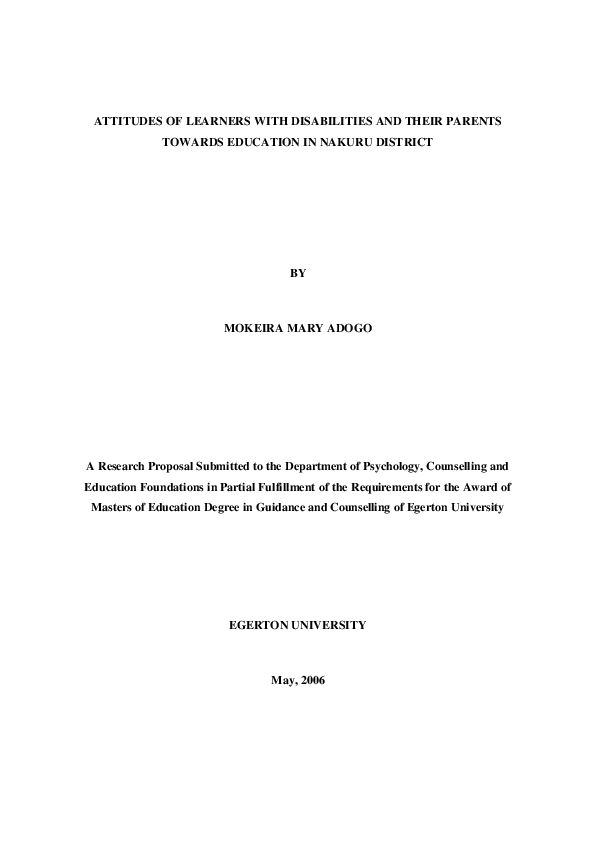 (PDF) Attitudes of learners with disabililties and their parents towards education in Nakuru ...