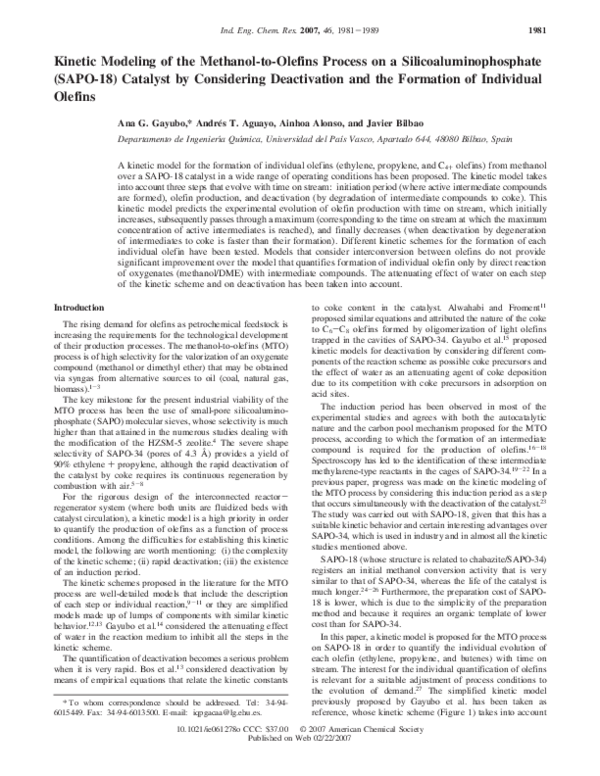 (PDF) Lumping analysis for the methanol conversion to olefins kinetic ...
