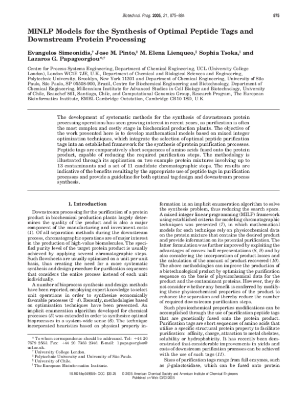 (PDF) MINLP Models for the Synthesis of Optimal Peptide Tags and ...
