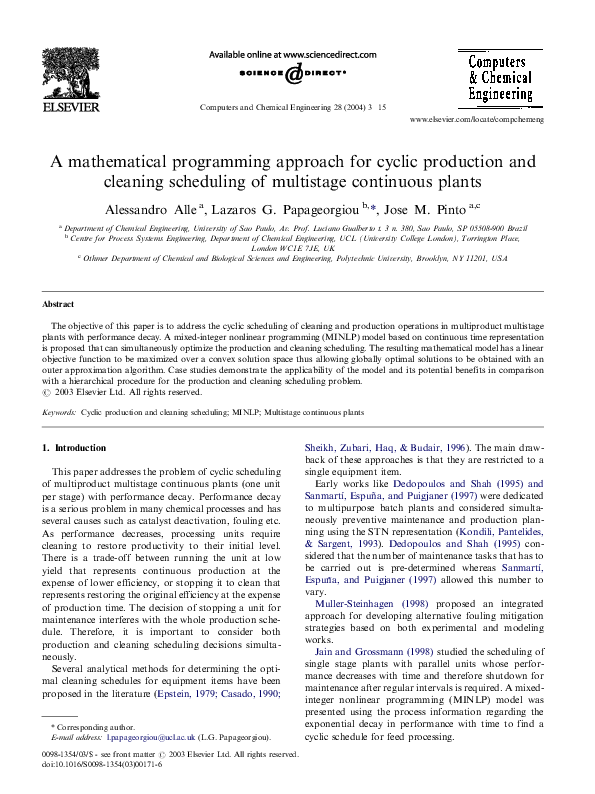 (PDF) A mathematical programming approach for cyclic production and ...
