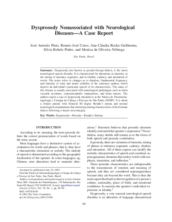 (PDF) Dysprosody Without Neurological Causes: A Case Study