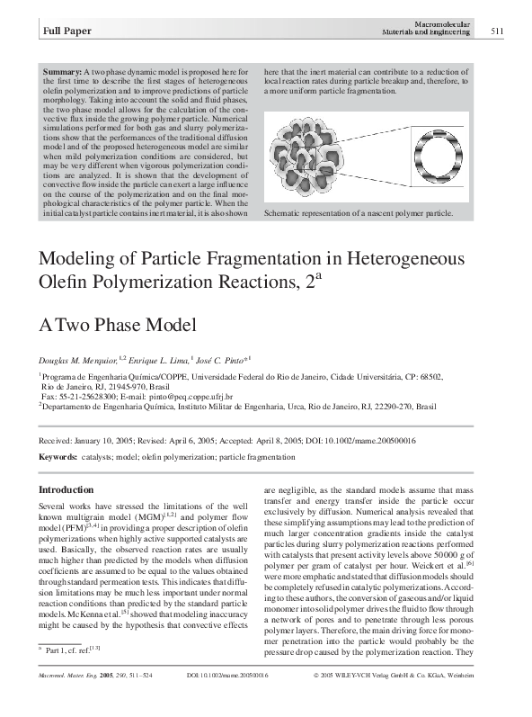 (PDF) Modeling of Particle Fragmentation in Heterogeneous Olefin Polymerization Reactions, 2